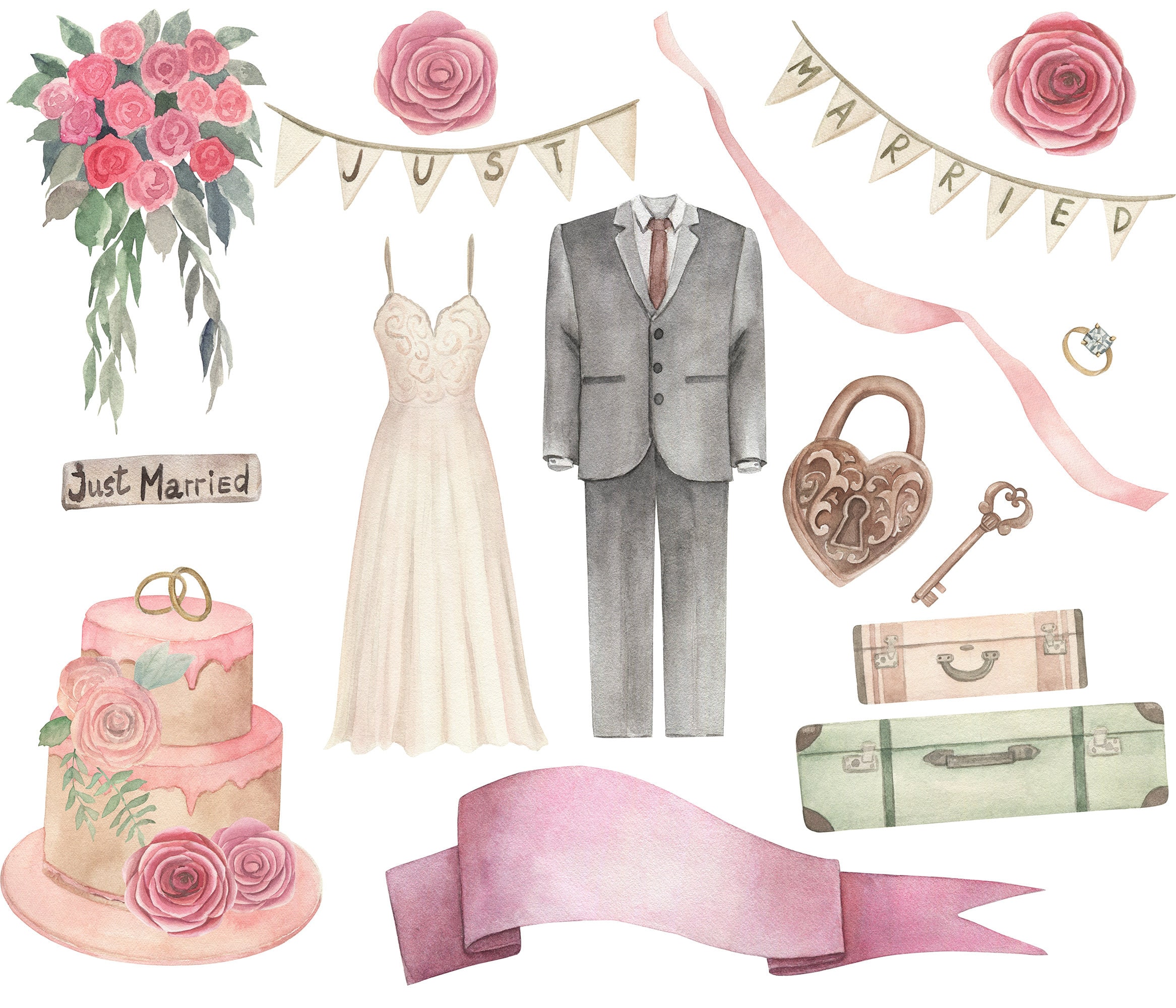 Wedding Watercolor Clipart Collection. Wedding Arch Wedding - Etsy