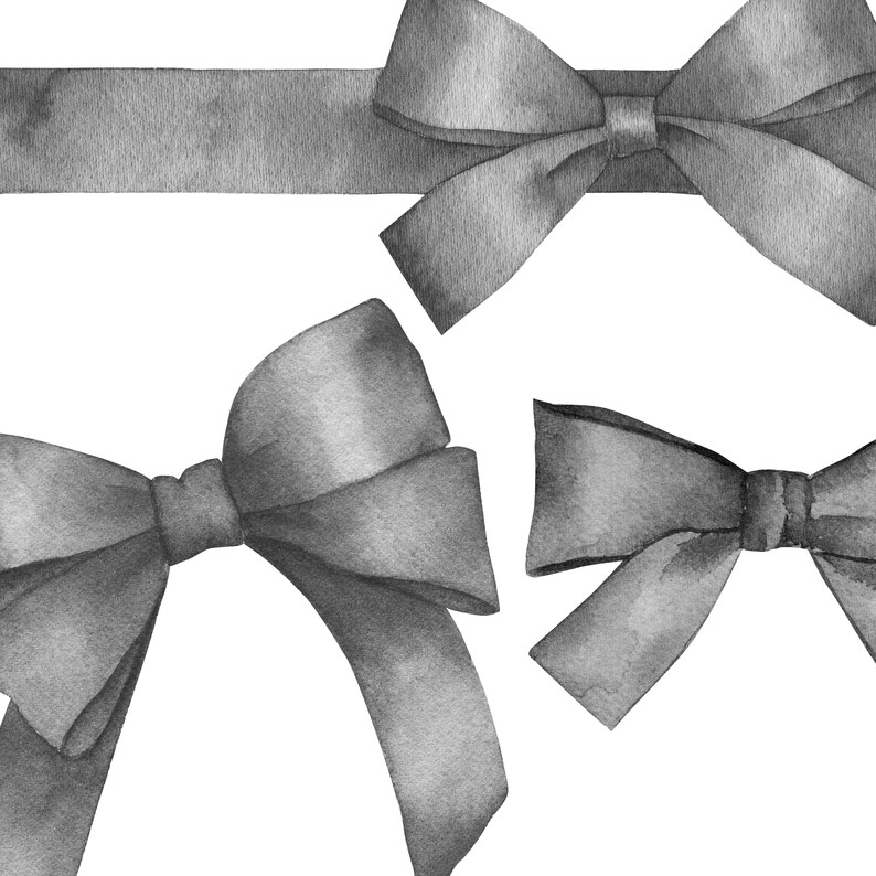 Watercolor Grey Bows, Ribbons Collection Clip Art. Halloween Shower ...