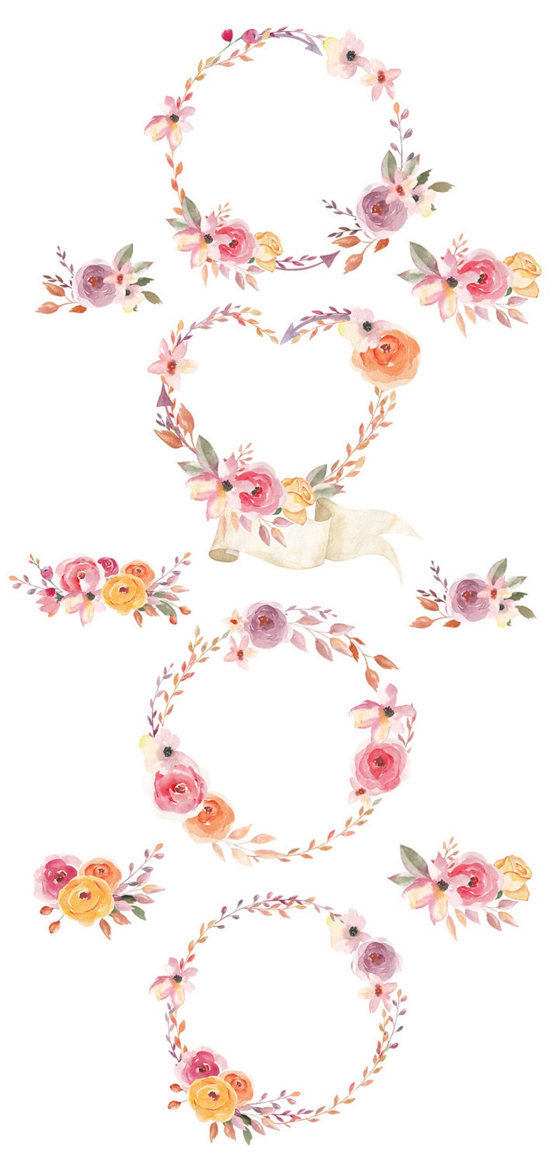 Spring Flowers. Watercolor Floral Cliparts Wreaths - Etsy