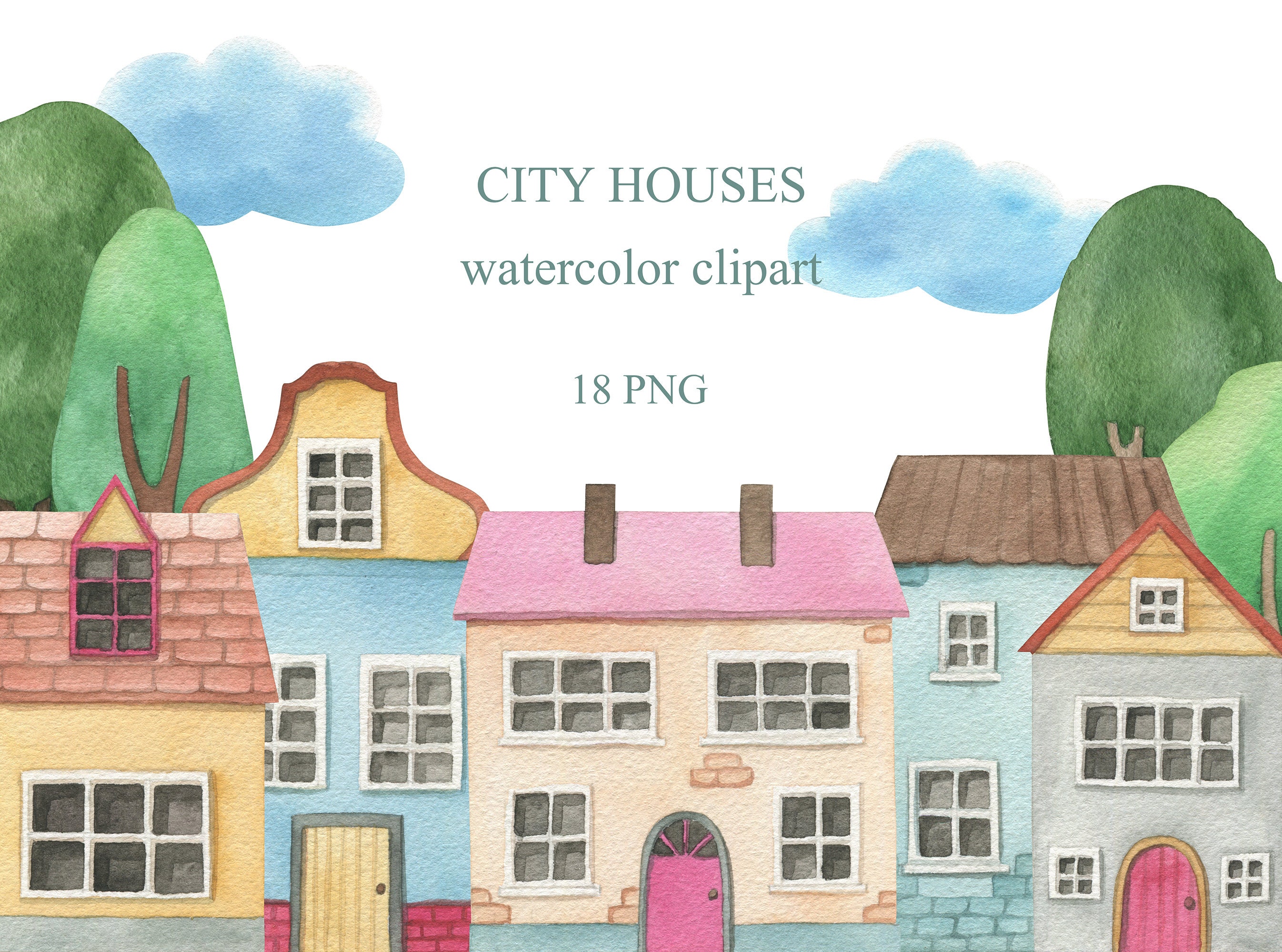 Watercolor Houses Clipart Collection. City Cottages. Buildings - Etsy