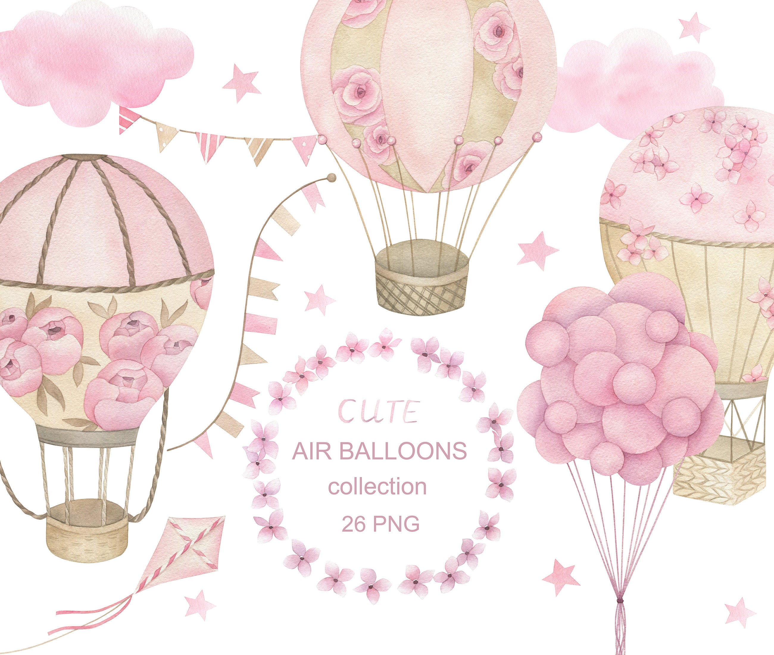 Cute Air Balloon Collection. Watercolor Hot Air Balloons - Etsy