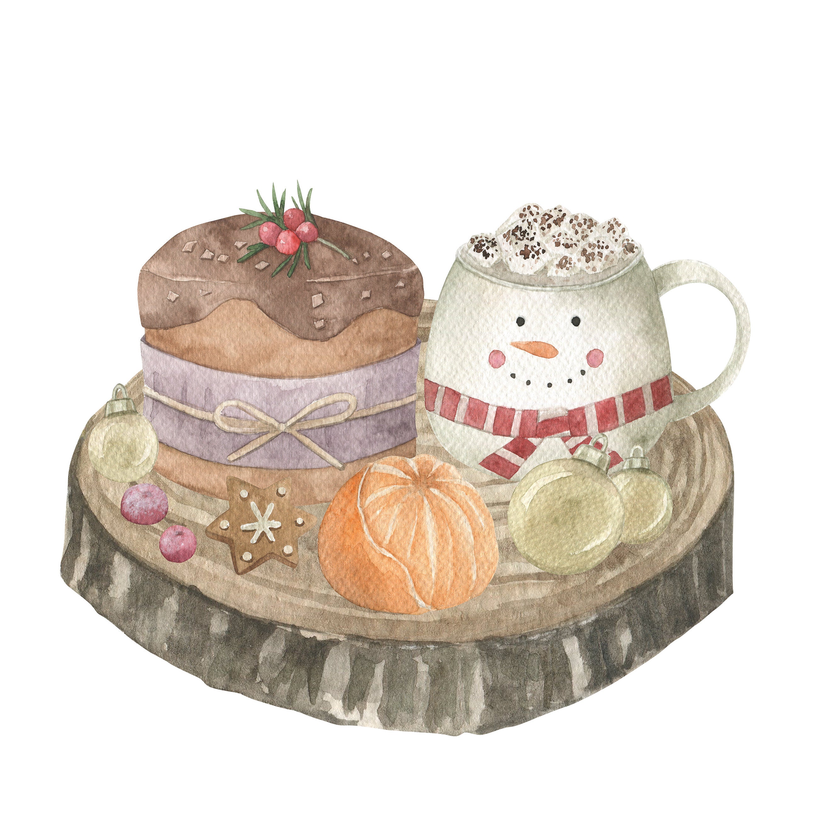 Watercolor Christmas Clipart Cake Cupcake Dessert Drink - Etsy