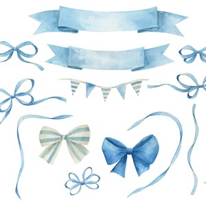 Watercolor Blue Bows, Ribbons Collection Clip Art. Baby Shower, Boy ...