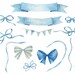 Watercolor Blue Bows, Ribbons Collection Clip Art. Baby Shower, Boy ...
