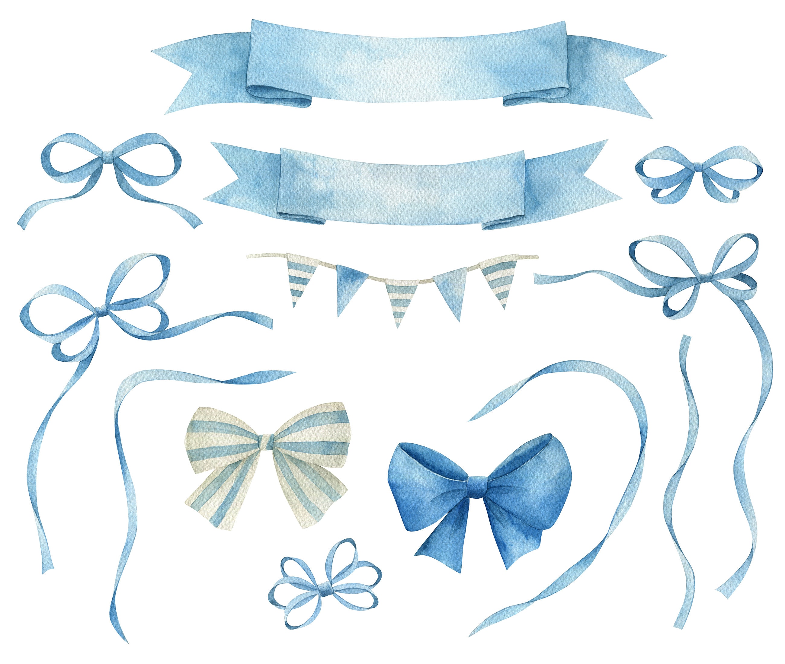 Watercolor Blue Bows, Ribbons Collection Clip Art. Baby Shower, Boy ...