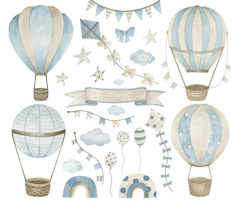 Air Collection. Watercolor Hot Air Balloons Clipart, Nursery Wall Decor ...