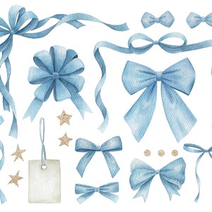 Watercolor Blue Bows, Ribbons Collection Clip Art. Baby Shower, Boy ...