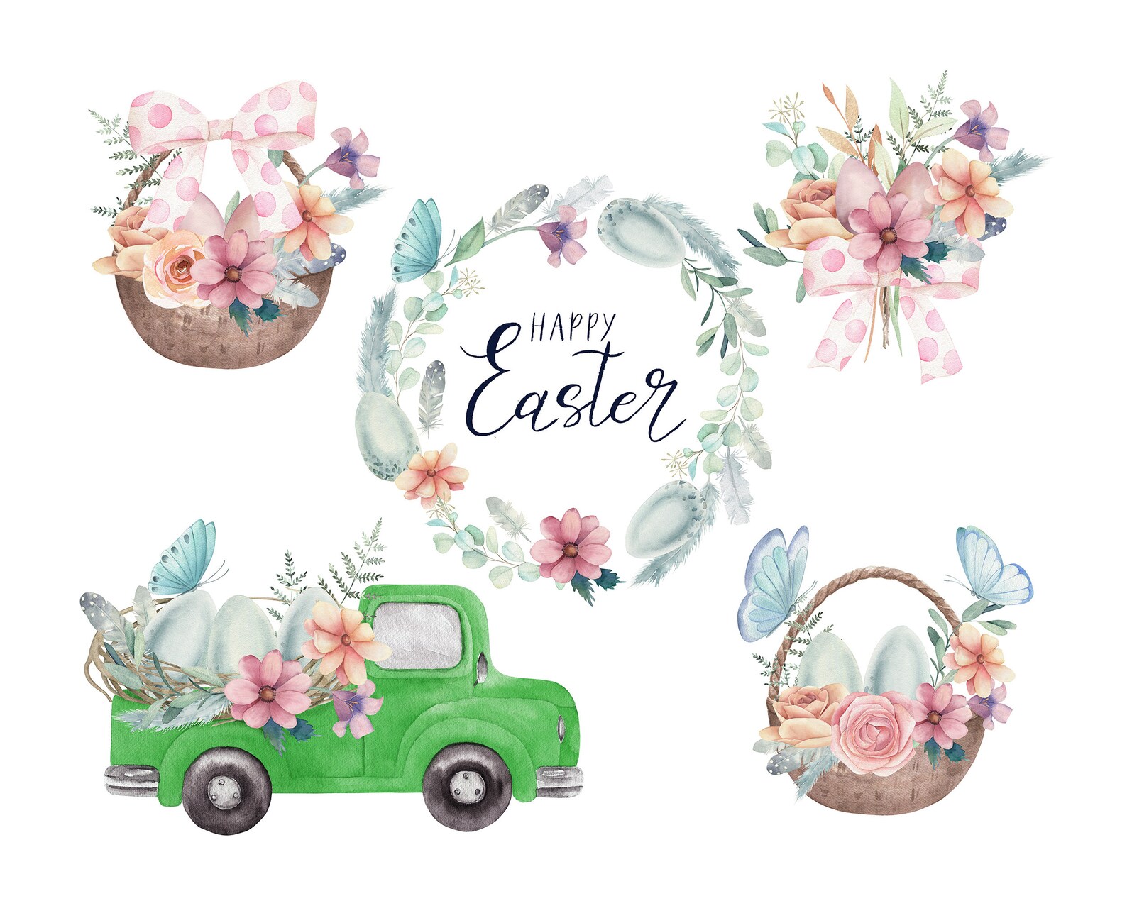 Watercolor Easter Clipart, Spring Clipart, Easter Eggs. Instant Digital ...