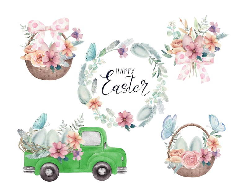 Watercolor Easter Clipart, Spring Clipart, Easter Eggs. Instant Digital ...