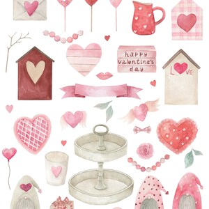 Watercolor Valentine's Day Clipart Set. Hearts, Gnomes, Digital ...