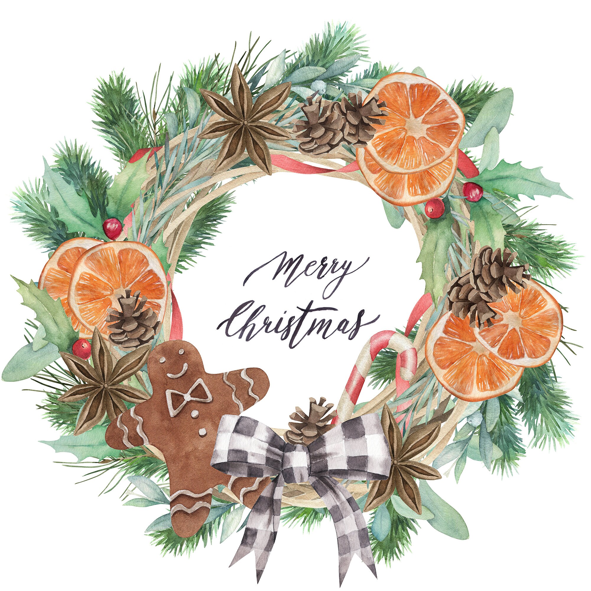 Watercolor Christmas Wreath Clipart - Etsy