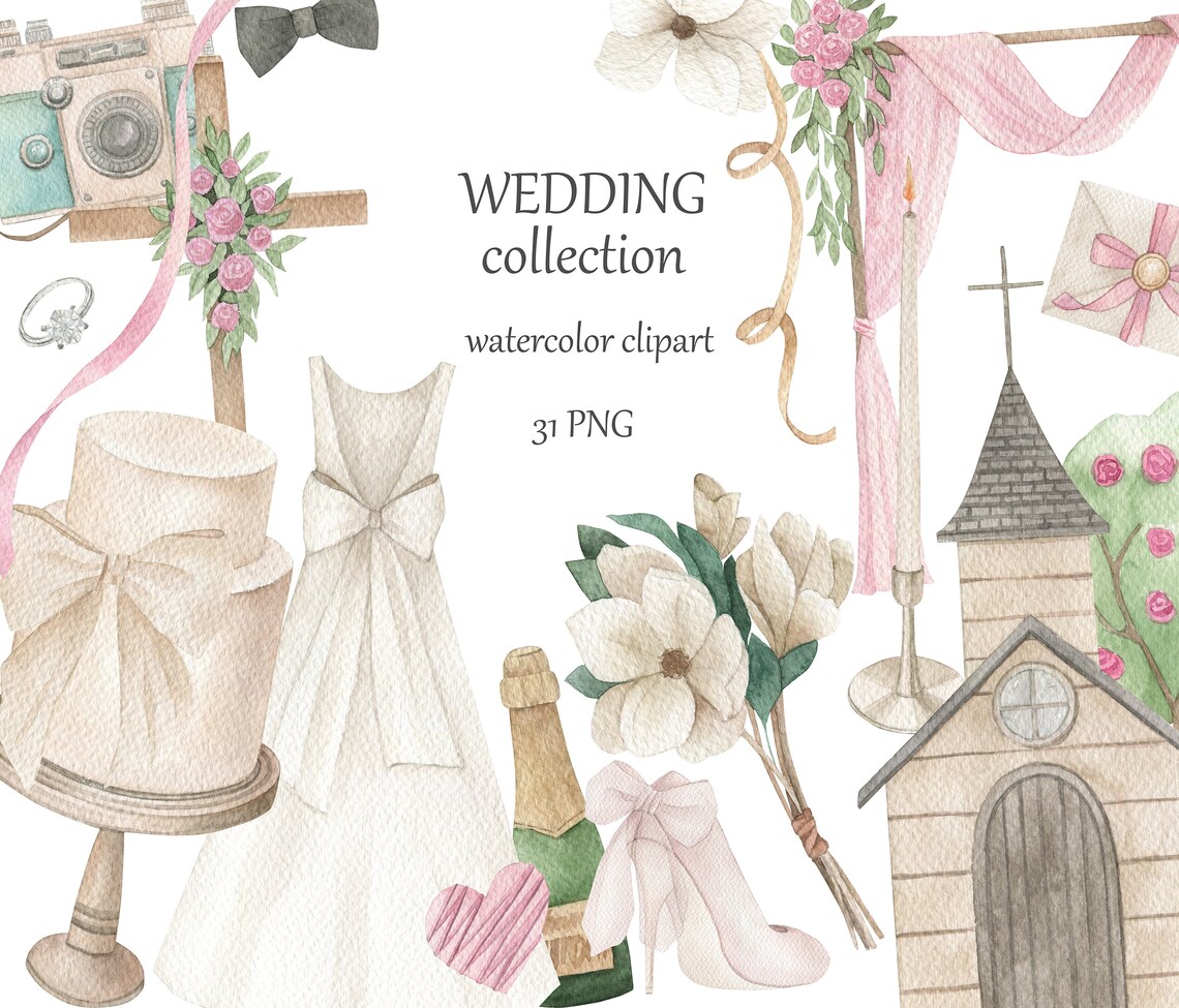 Watercolor Clipart Wedding Decor Clipart Bridal Clip Art. Floral ...