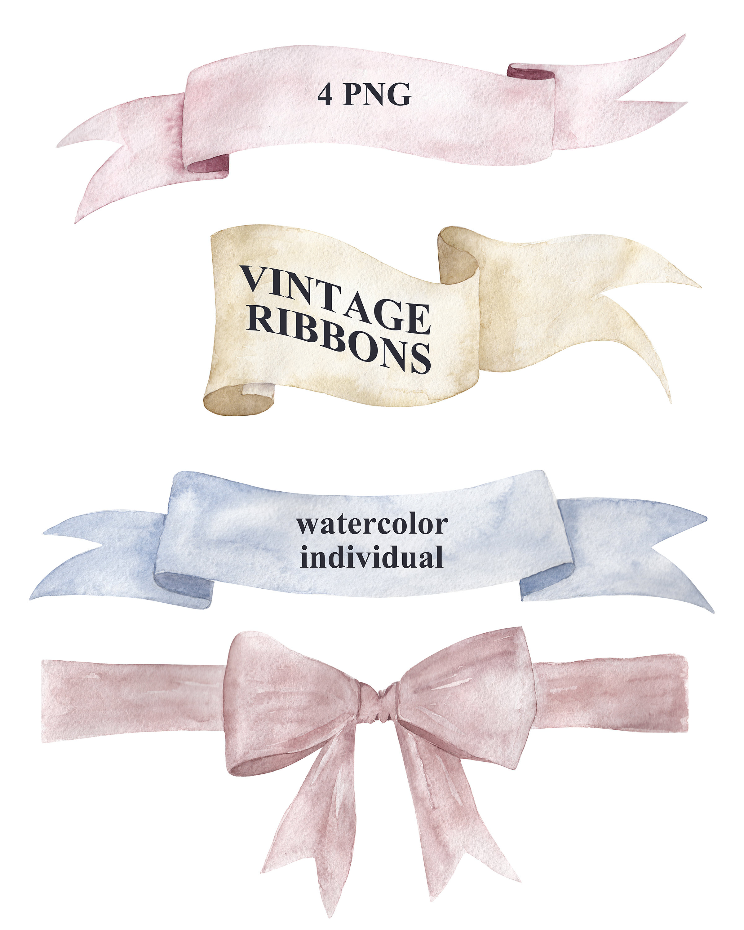 Watercolor Vintage Ribbons Set - Etsy
