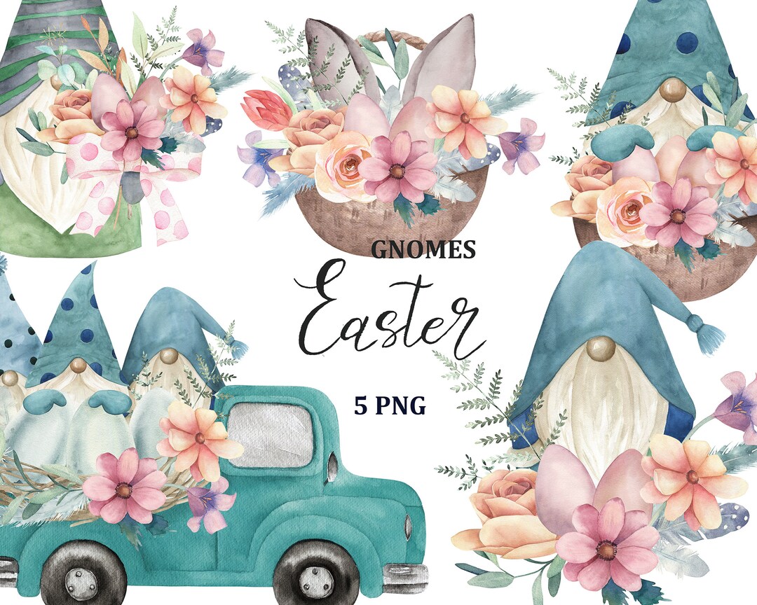Watercolor Easter Clipart, Gnomes, Cute Ears Clipart, Easter Eggs ...