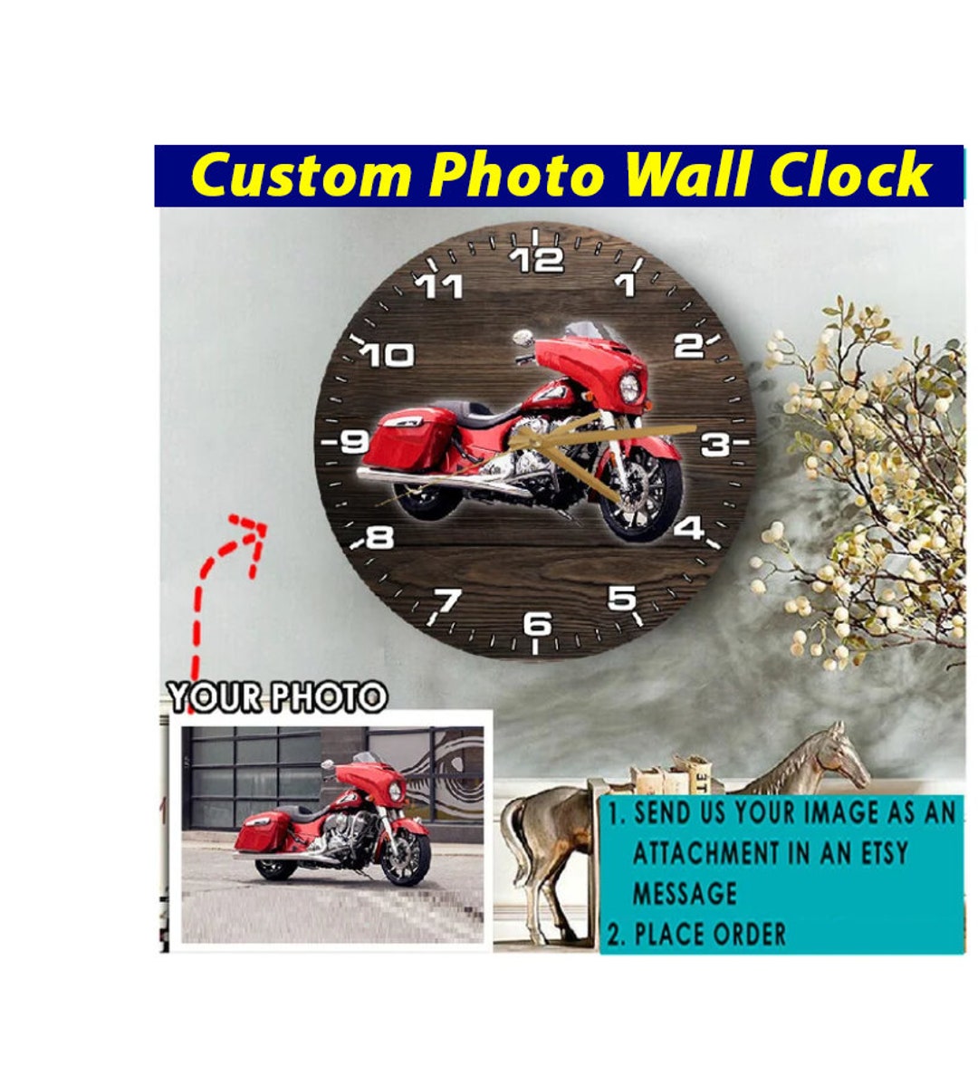 Gift for Bikers Motorcycle Personalized Wooden Wall Clock, Custom ...