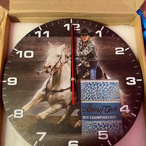 Mutton Busting Steer Riding Personalized Photo Wooden Wall Clock, Gift ...