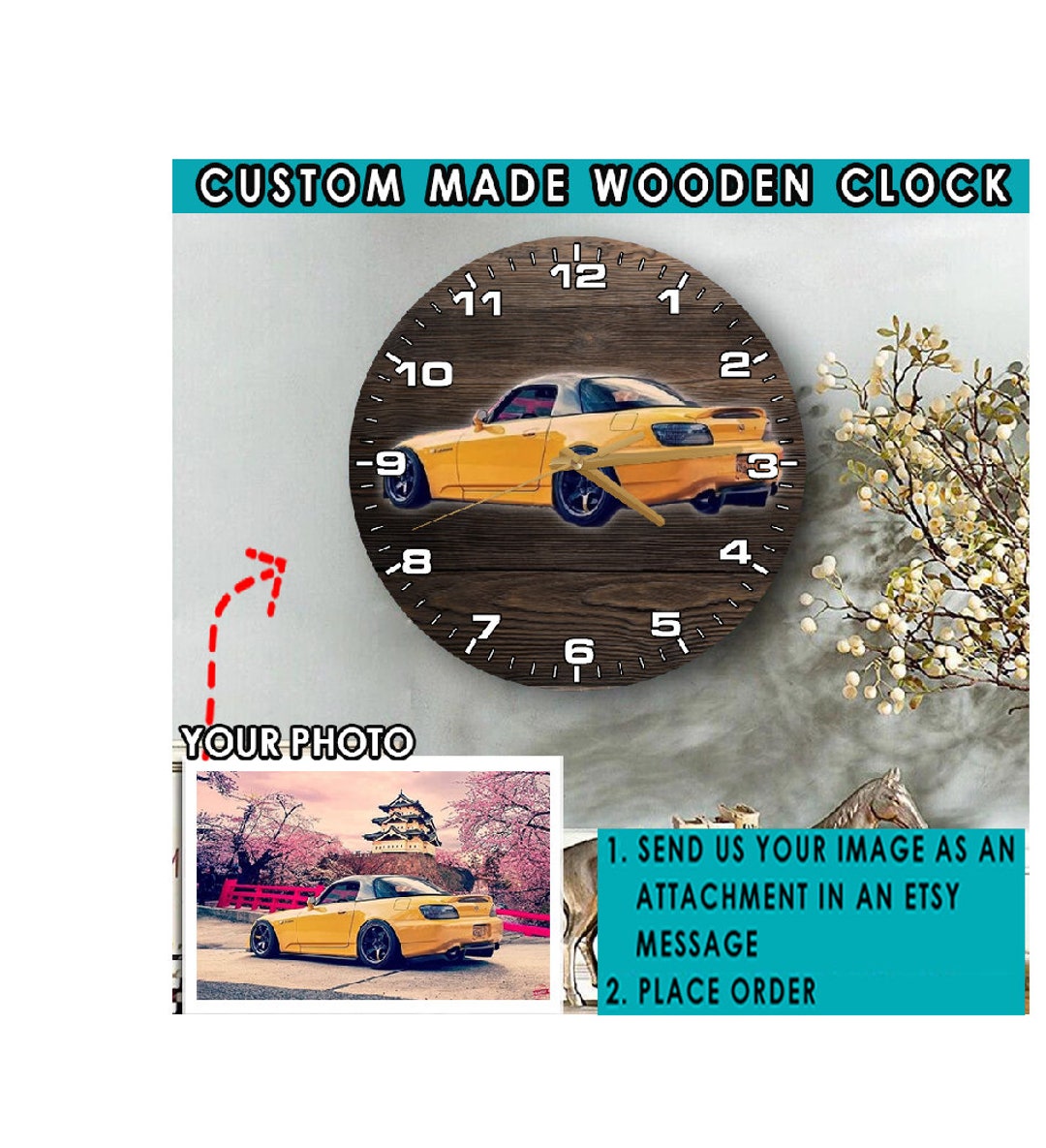 JDM Drifting Car Personalized Photo Wooden Wall Clock, Gifts for Car ...