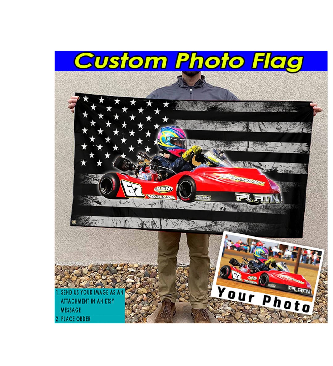 Go Kart Race Dirt Track Racing Personalized Flag, Gift for Dirt Track ...