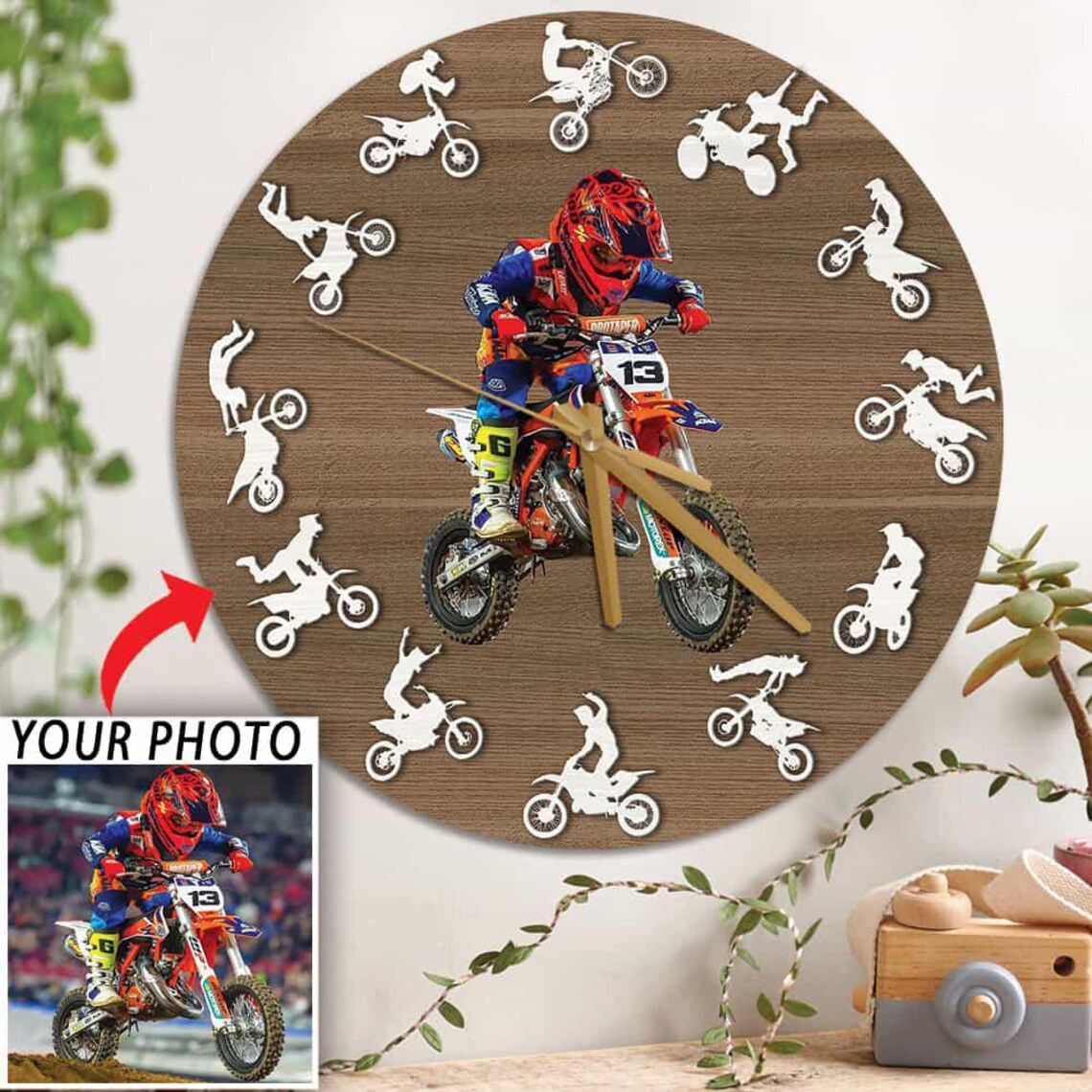 Motocross MX Rider Dirt Biker Personalized Photo Wooden Wall Clock ...