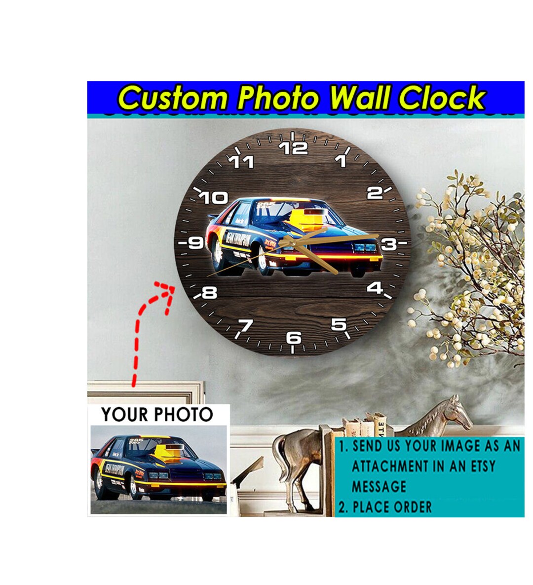 Pro Stock Car Drag Racing Personalized Wooden Wall Clock, Funny Car ...