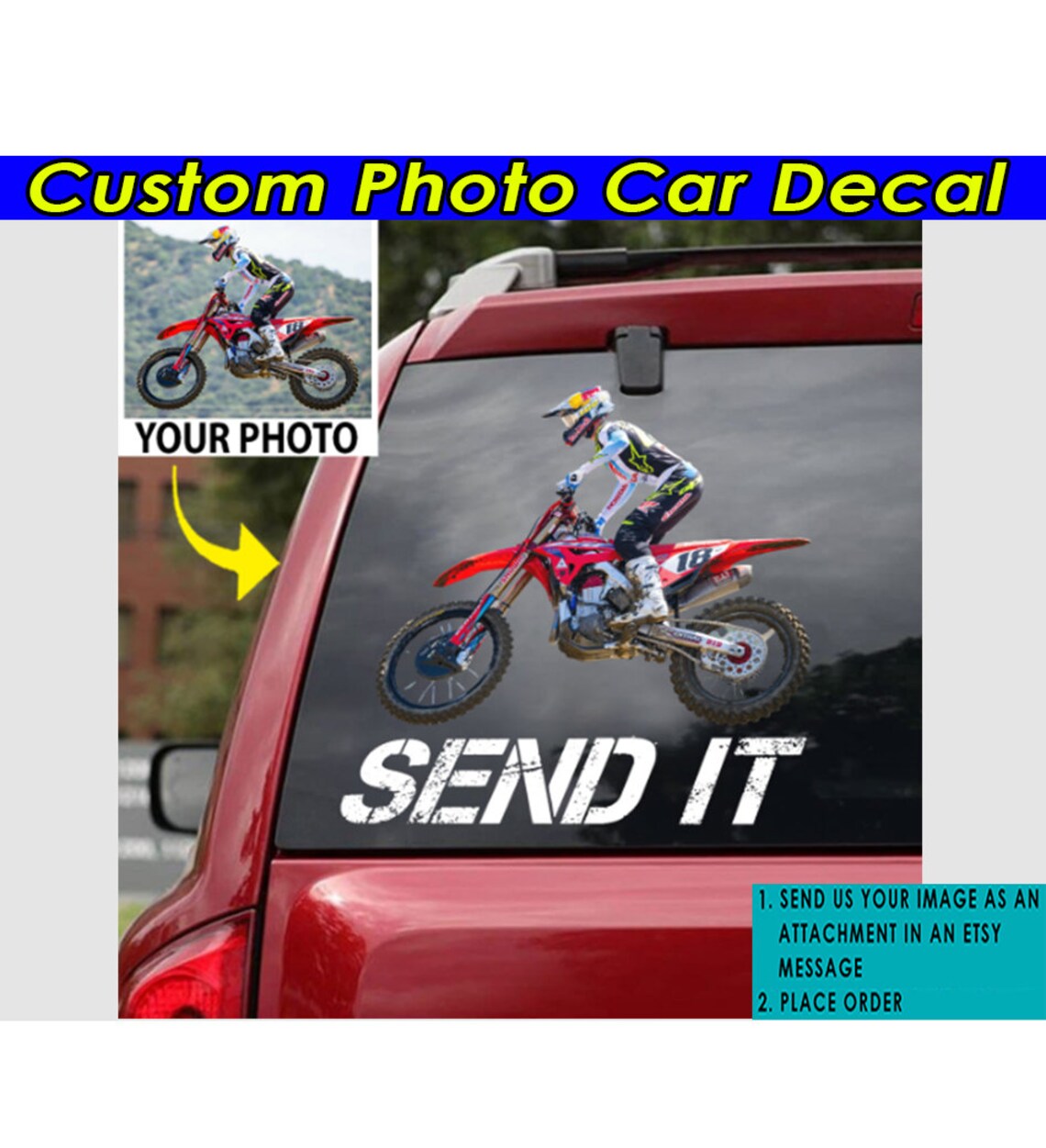 Motocross Personalized Photo Transparent Vinyl Car Decal, Cool Gifts ...