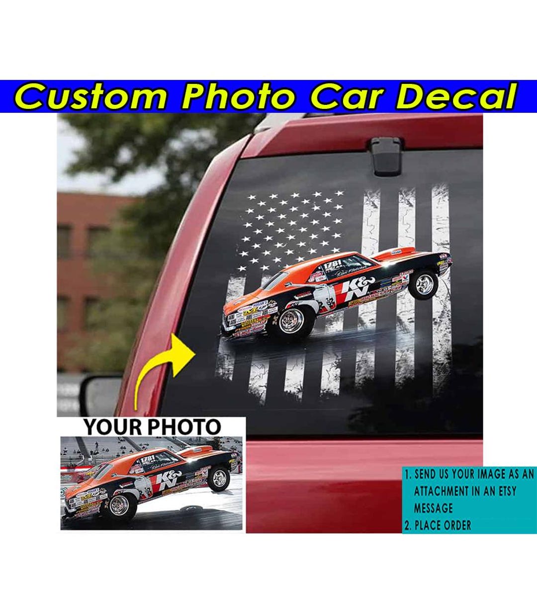 Drag Racing Personalized Photo Transparent Vinyl Car Decal, American ...
