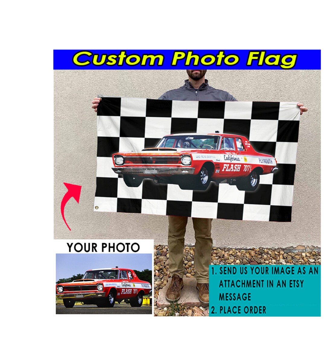 Super Stock Car Personalized Racing Checkered Flag, Gift for Drag Racer ...