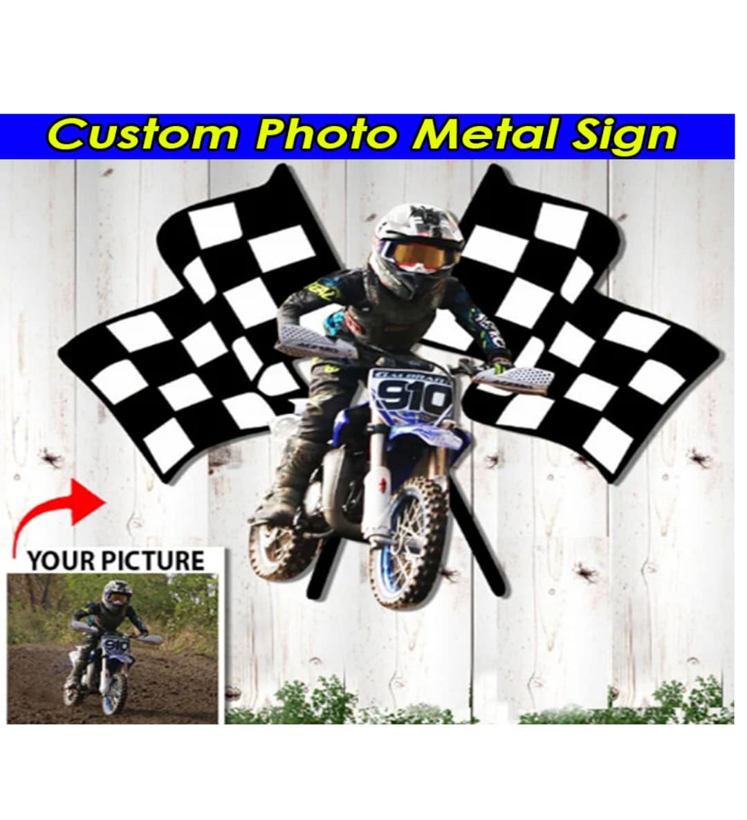 Motocross Racing Dirt Bike Personalized Photo Cut Metal Sign, Gift for ...