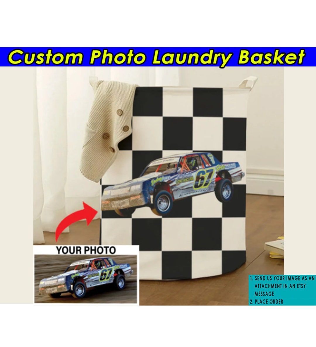 Late Model Dirt Track Racing Personalized Photo Laundry Basket, Unique ...
