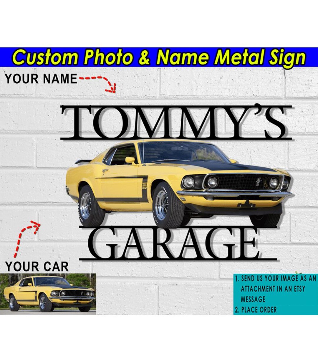 Classic Car Muscle Car Personalized Photo and Text Cut Metal Sign ...