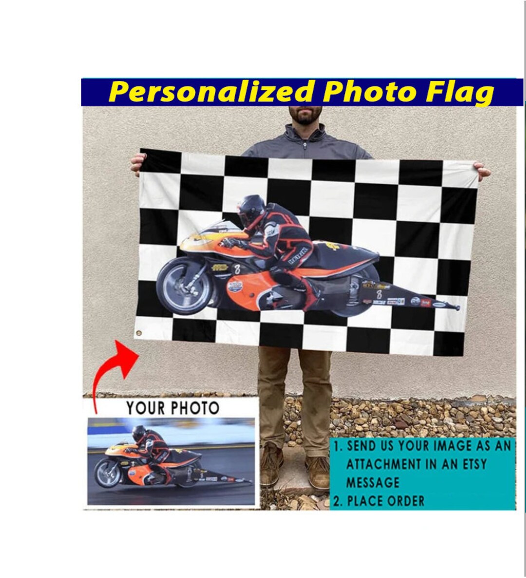 Drag Bike Motorcycle Racing Personalized Photo Racing Flag, Superbike ...