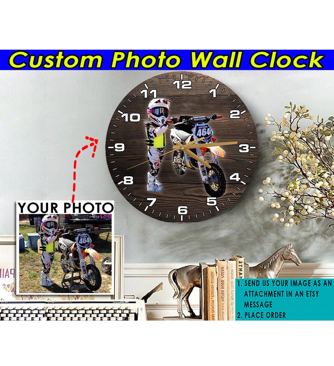 Motocross MX Dirt Bike Personalized Photo Wooden Wall Clock, MX Riders ...