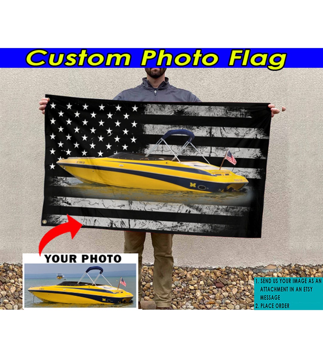 Boating Gift Boat Personalized Photo American Flag, Fishing Pontoon ...
