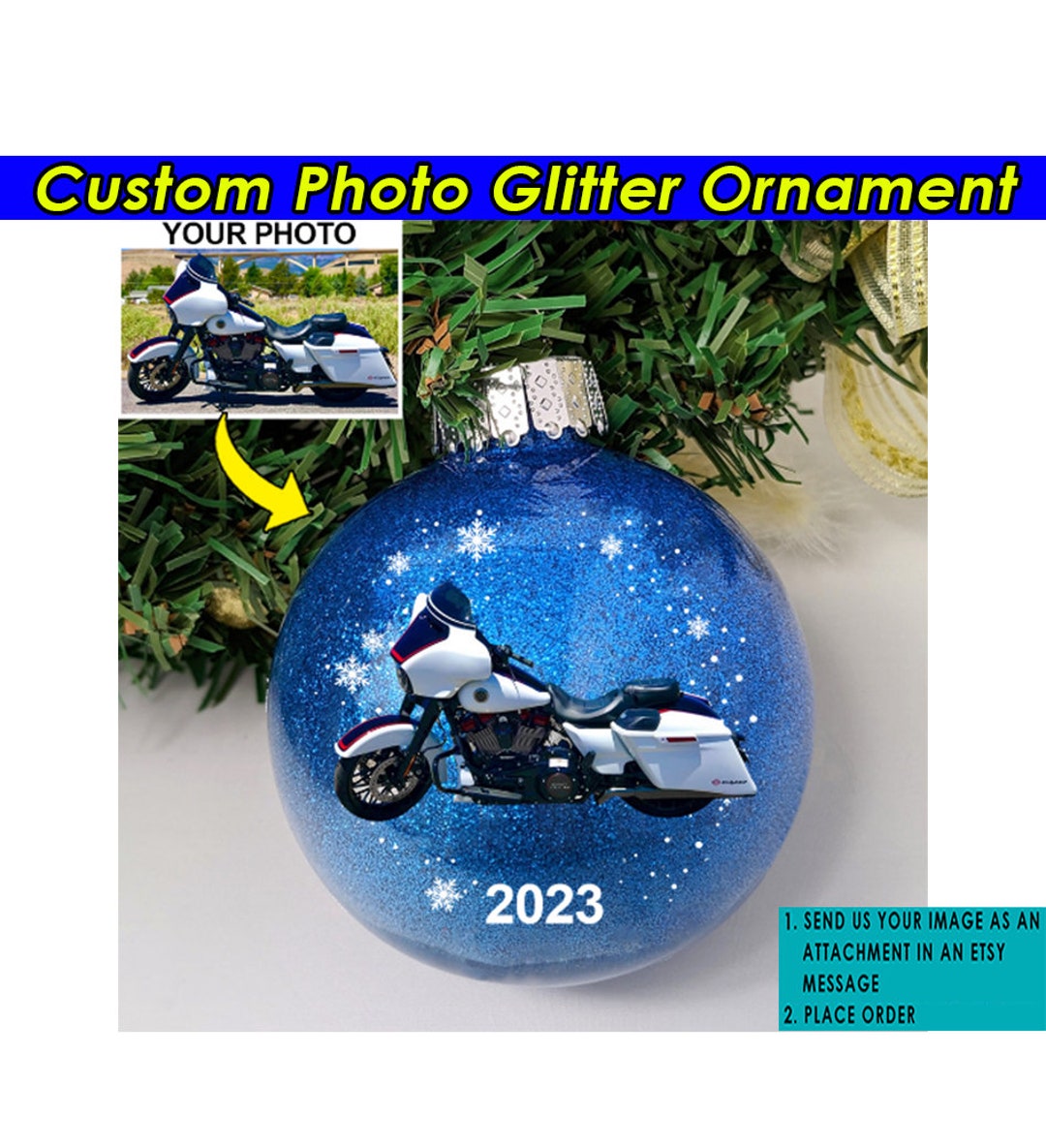 Unique Biker Gifts Motorcycle Personalized Glitter Plastic Ornament ...