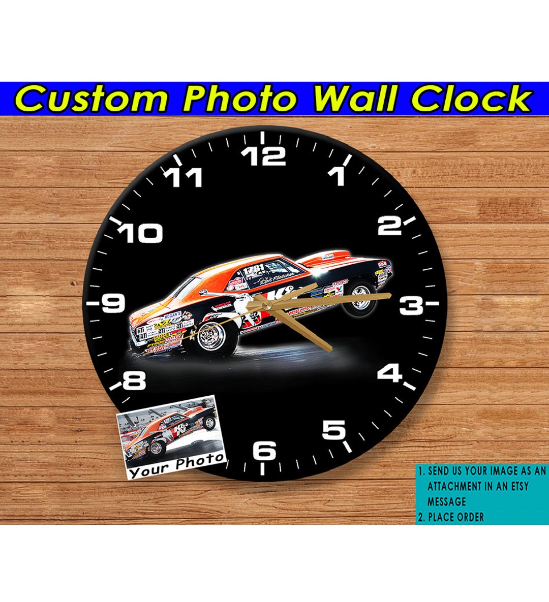 Drag Racing Personalized Wall Clock, Drag Car, Dragster, Hot Rod Racing ...
