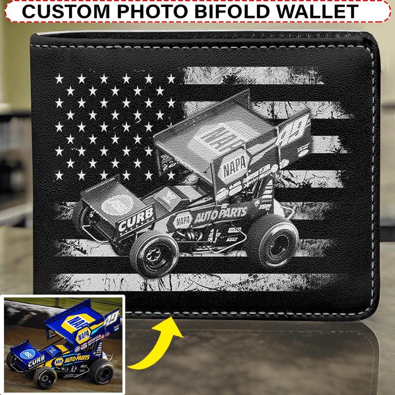 Dirt Track Racing Personalized Leather Men Bifold Wallet, Custom Dirt ...