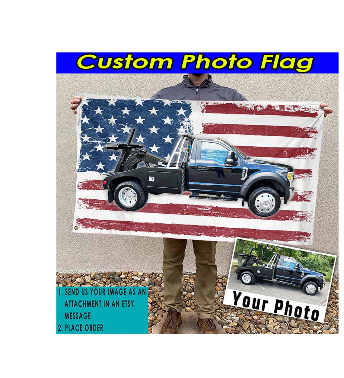 Wrecker Tow Truck Personalized American House Flag, Breakdown Truck ...