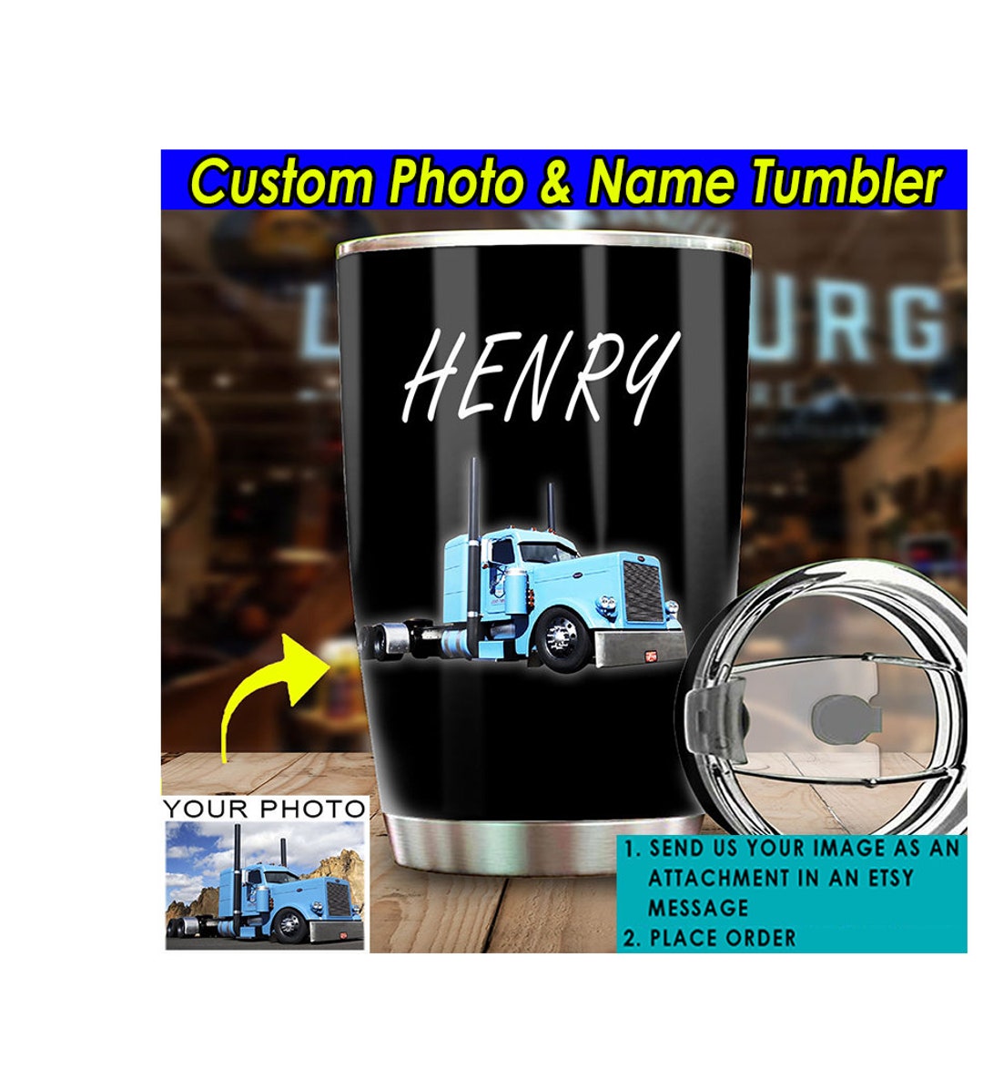Semi Truck Big Rig Personalized Photo and Name Tumbler, Unique Gifts ...