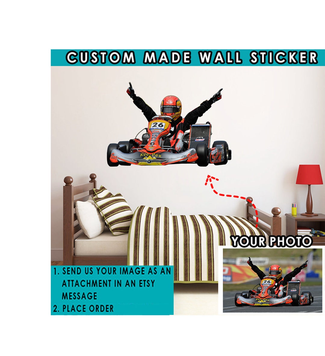 Go Kart Personalized Karting Wall Sticker, Unique Gifts for Go Kart ...