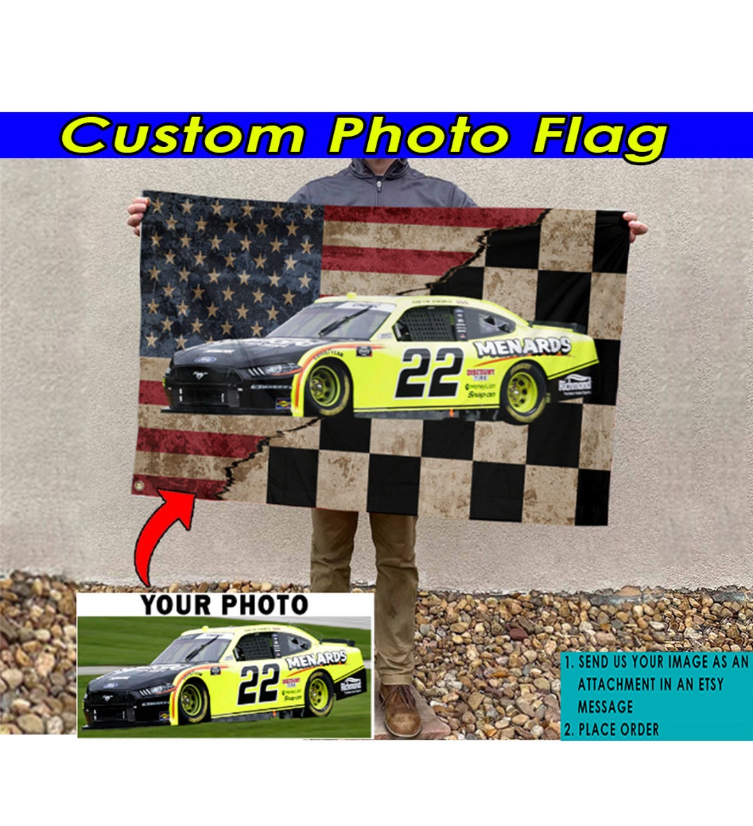 Stock Car Racing Personalized Photo Checkered Flag, Custom Racing Flag ...