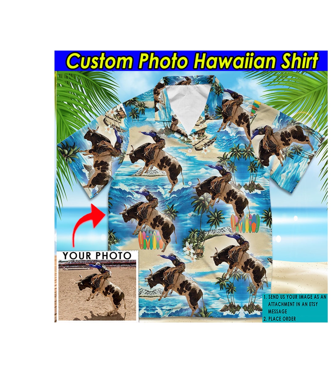 Bull Riders Riding Personalized Photo Hawaiian Shirt, Mini Bull Riders ...