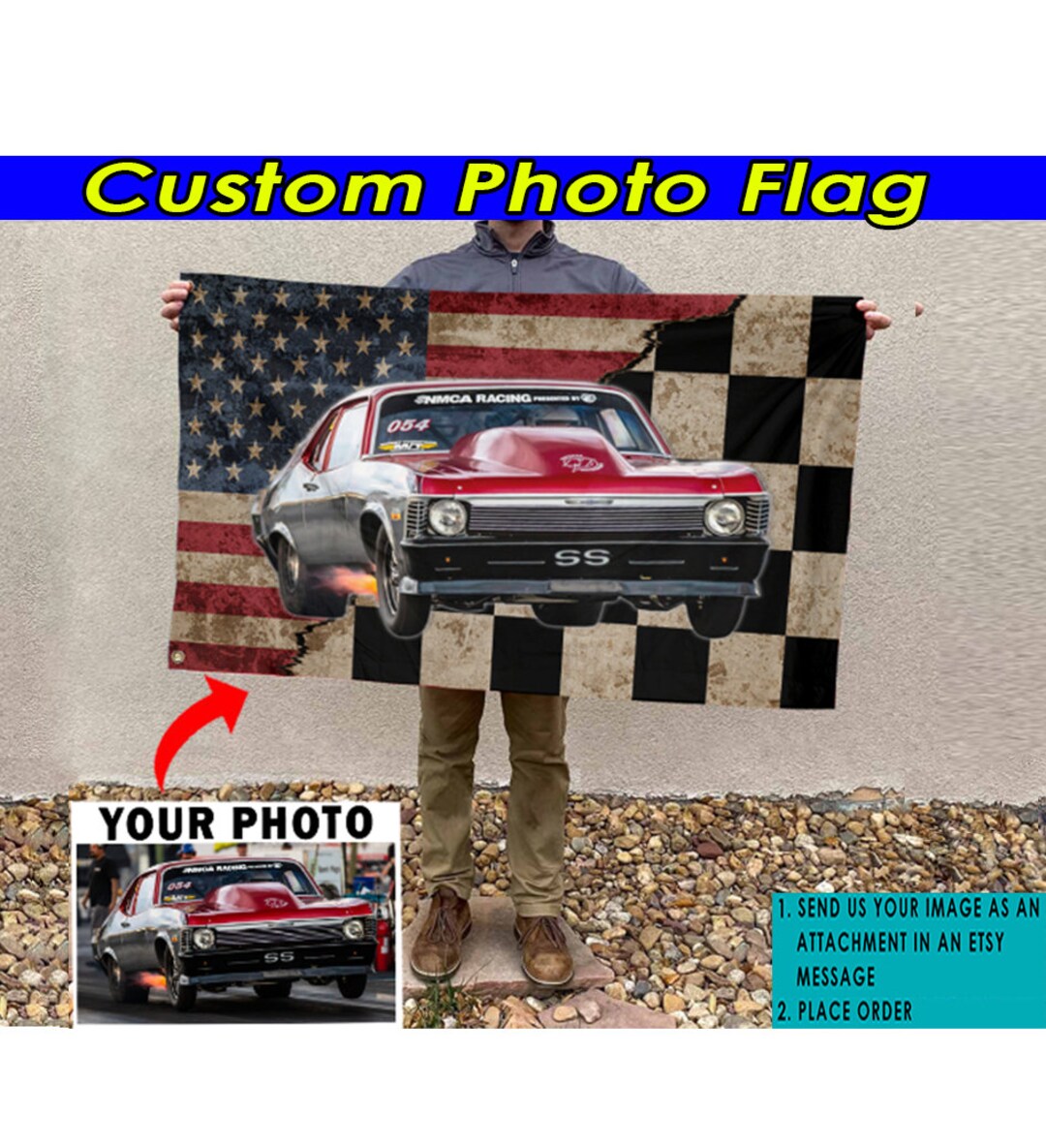 Drag Racing Personalized Photo Checkered Flag, Custom Racing Flag ...