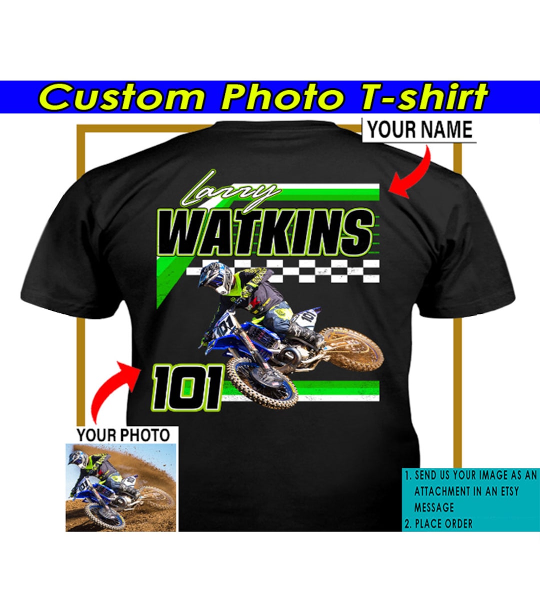 Dirt Bike Motocross Racing Personalized Photo & Name T-shirt, ATV UTV ...
