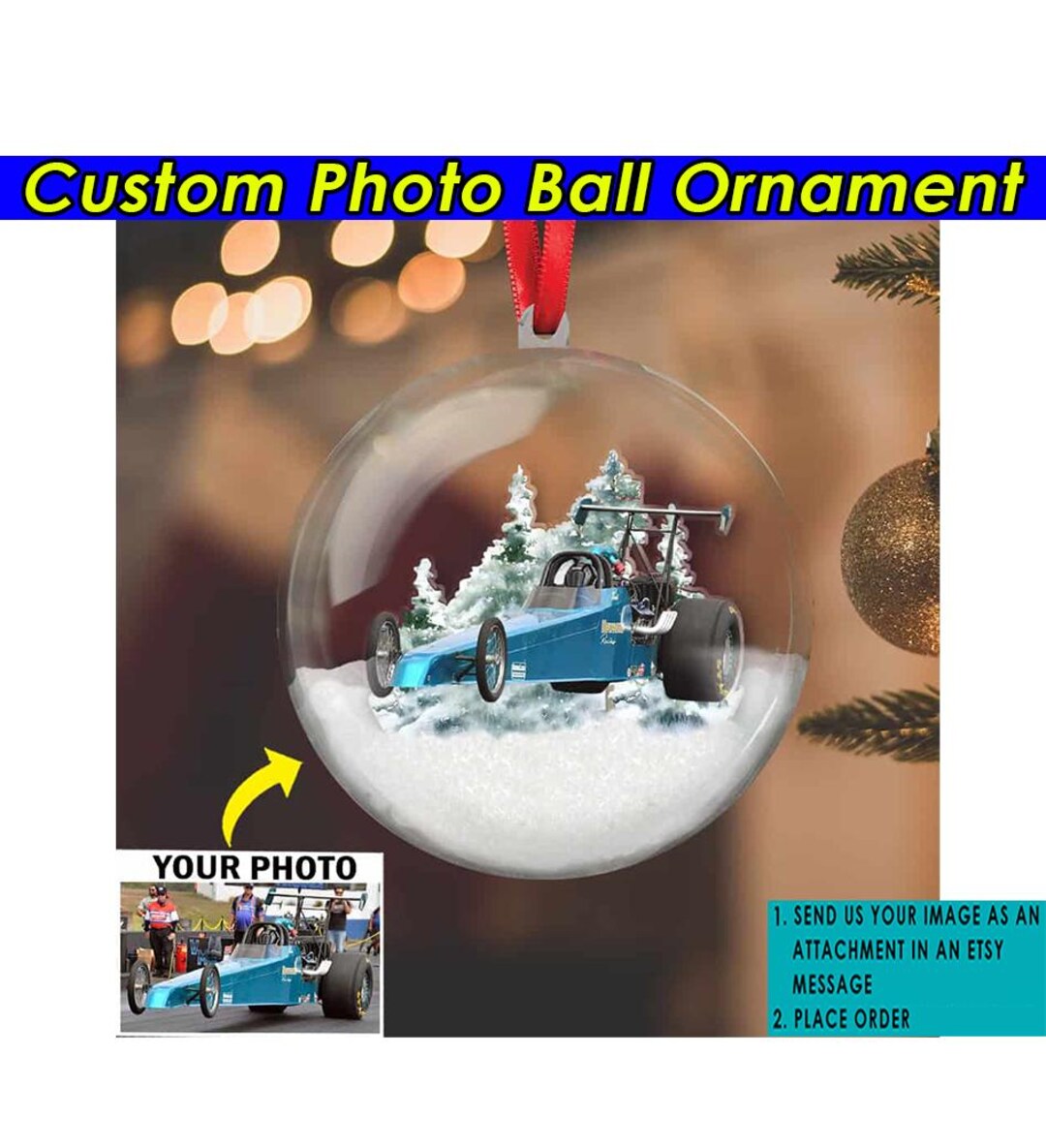 Dragster Personalized 3D Ball Ornament, Drag Racing Xmas Tree Decor ...