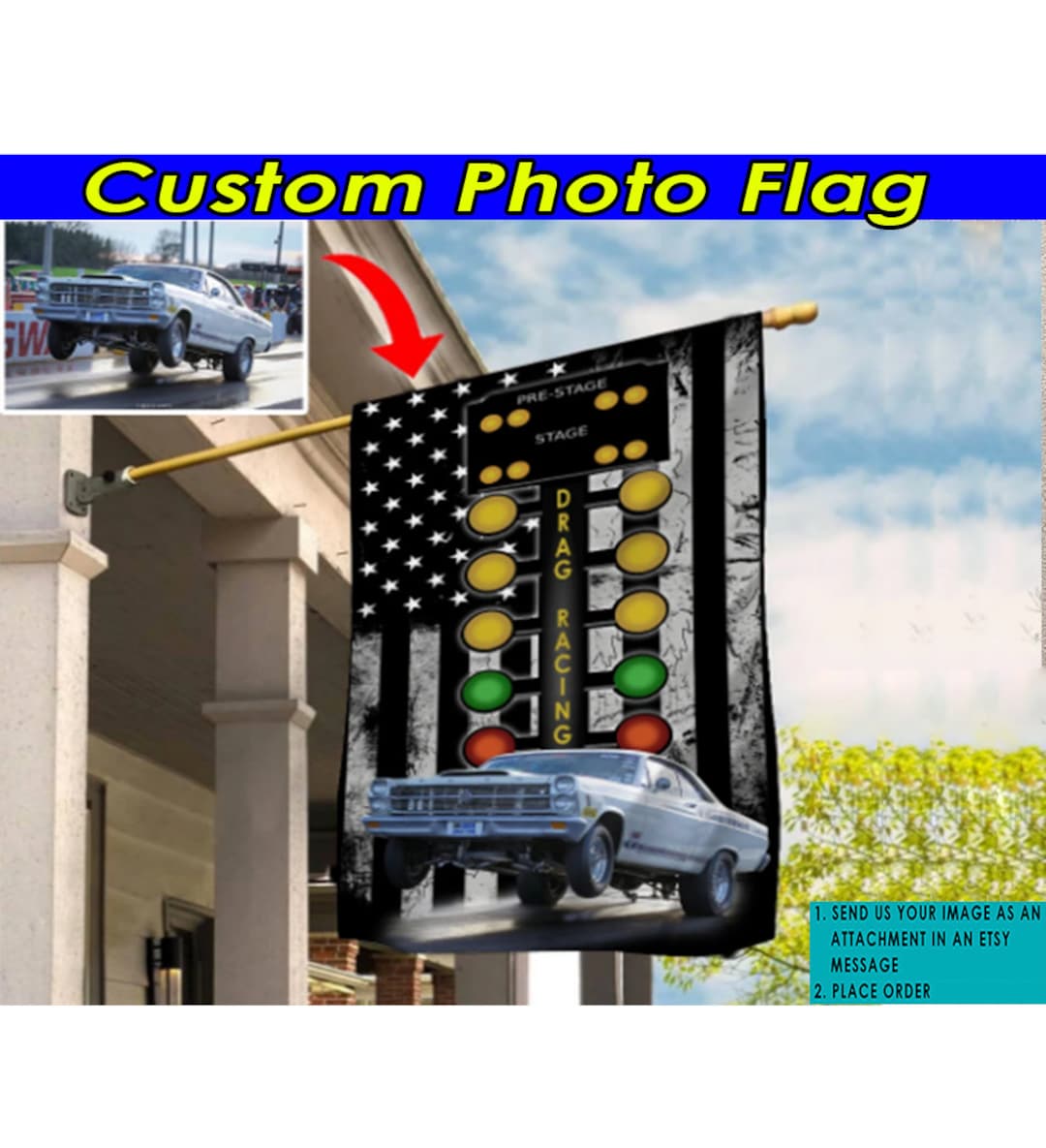 Drag Racing Personalized Photo American Flag, Gift for Drag Racing ...