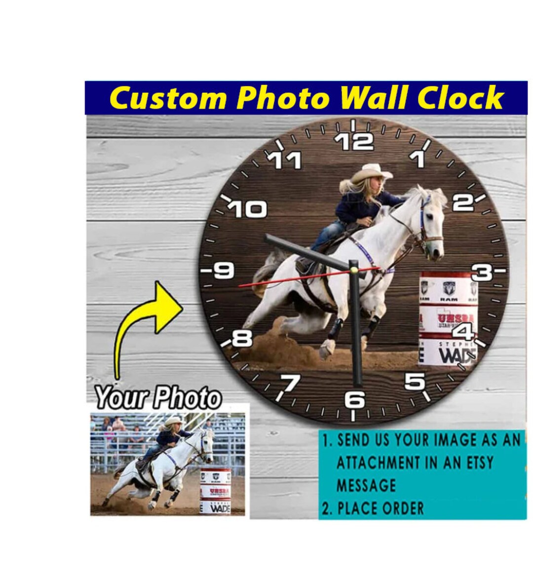 Barrel Racing Gifts Horse Personalized Photo Wooden Wall Clock, Gift ...