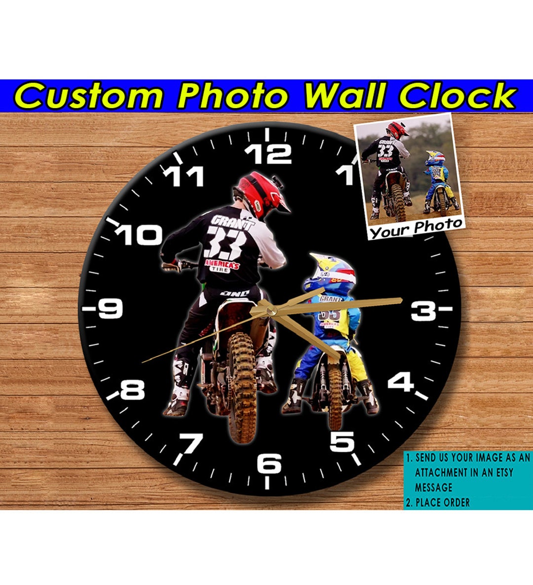 Motocross Father Son Gift Dirt Bike Personalized Wall Clock, Unique ...
