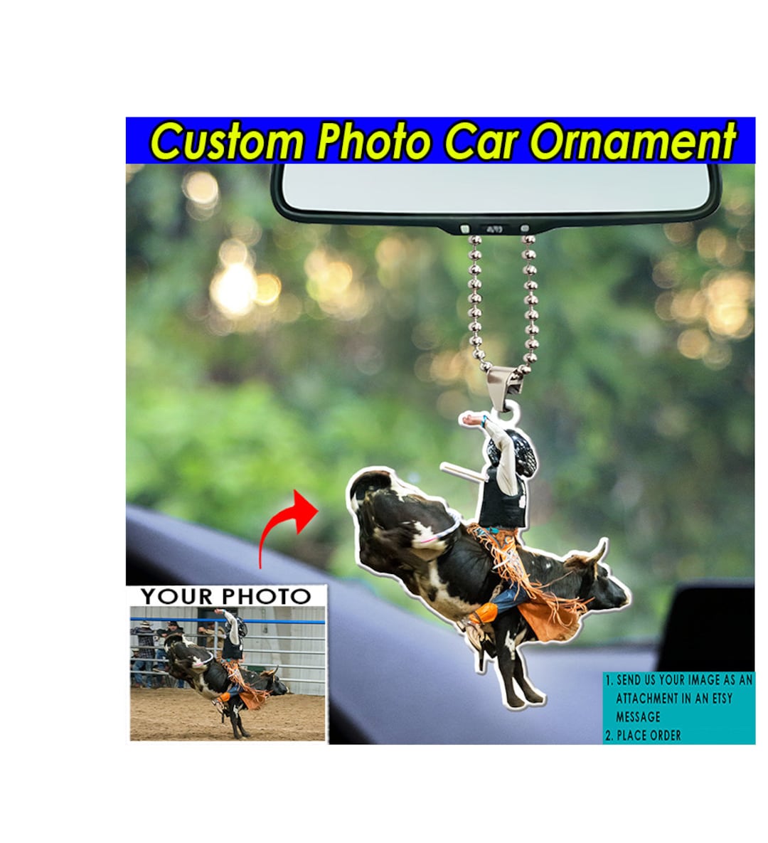 Steer Riding Mutton Busting Personalized Car Ornament, Unique Gifts for ...