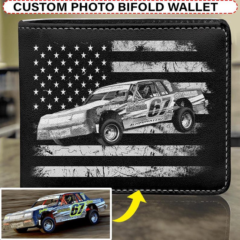 Dirt Track Racing Personalized Leather Men Bifold Wallet, Custom Dirt ...