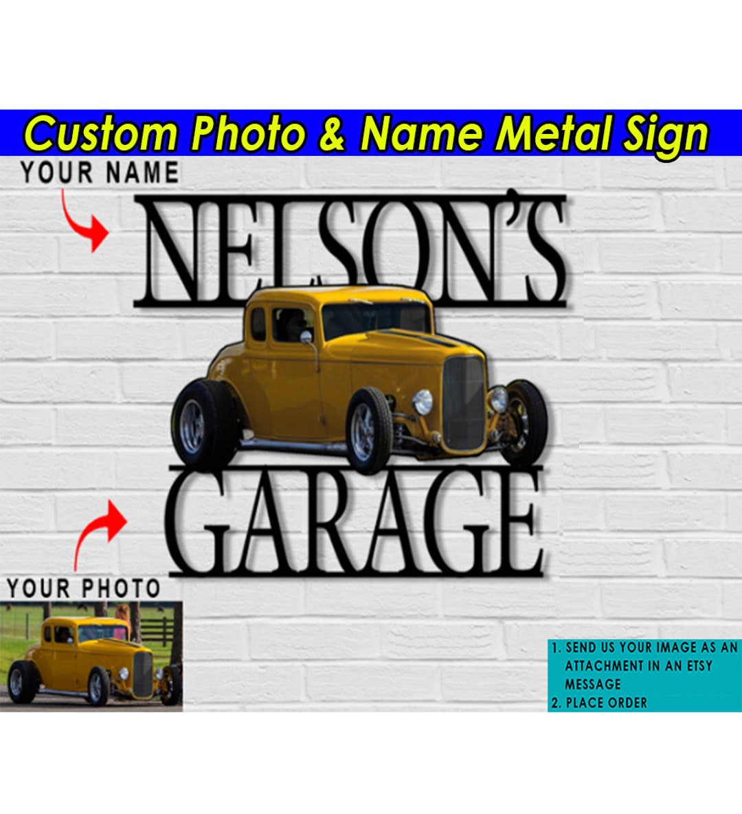 Custom Car Sign Hot Rod Personalized Photo and Text Cut Metal Sign, Car ...